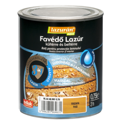Lazurán LAZURÁN AQUA 3IN1 FAVÉDŐ LAZÚR CSERESZNYE 0,75L - Favédőszer és ...
